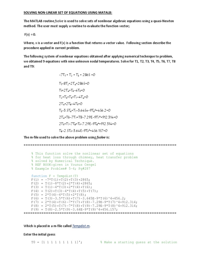 Solve Nonlinear Equations in MATLAB | PDF