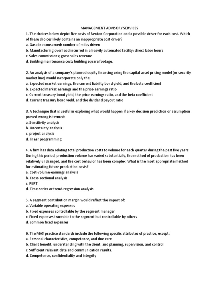 Management Advisory Services | PDF | Cost Of Capital | Stocks