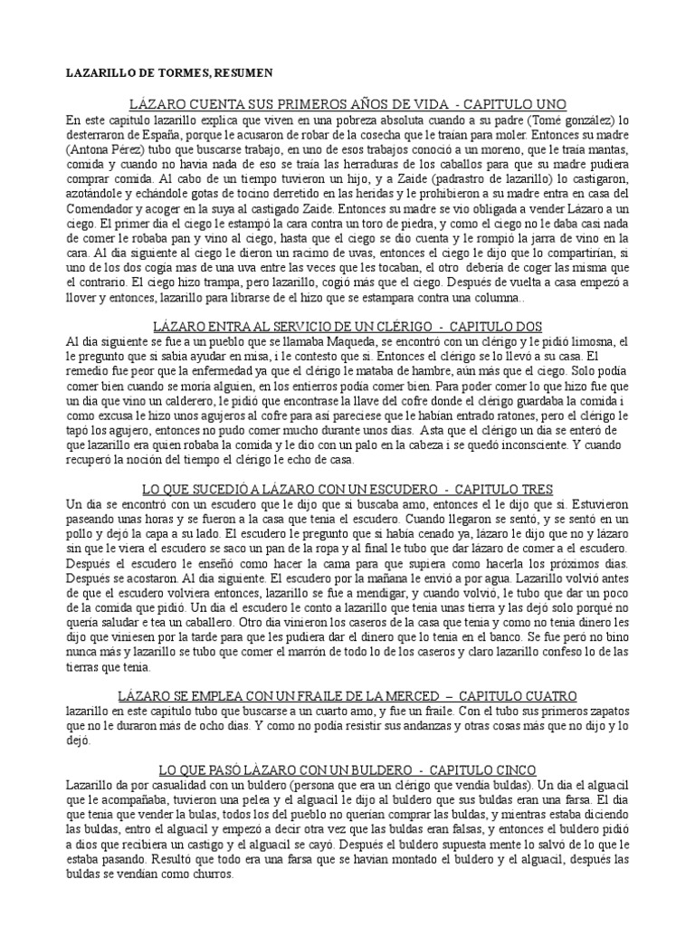 Lazarillo de Tormes - Resumen | PDF