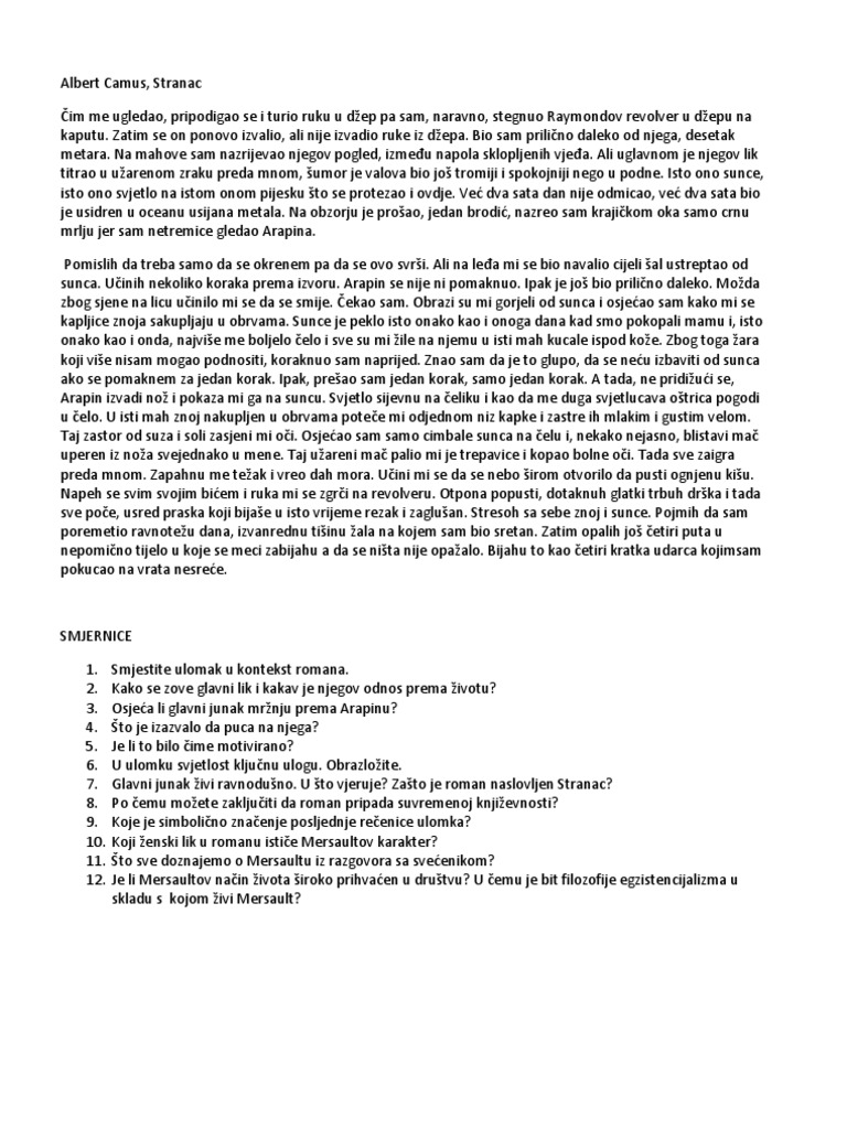 Albert Camus - Stranac Esej Na Maturi | PDF