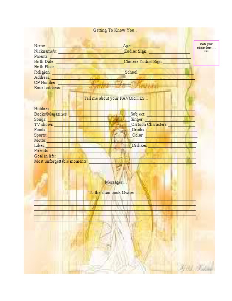 Personal Slum Book Template Pdf