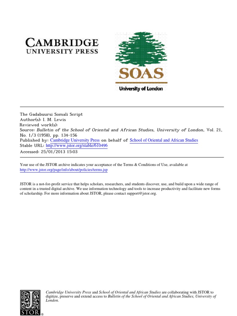 The Gadabuursi Somali Script By: I.M. Lewis | PDF | Somalia | Arabic