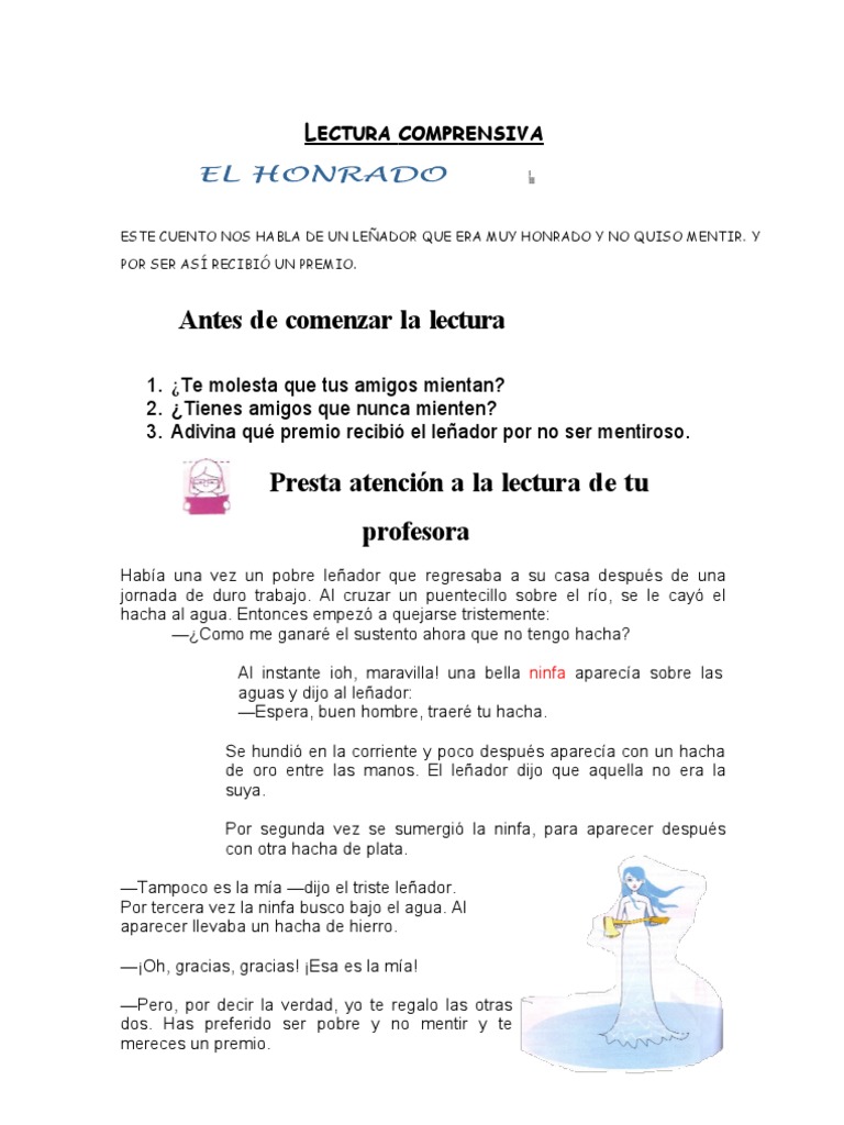 El honrado leñador: cuento y preguntas | PDF