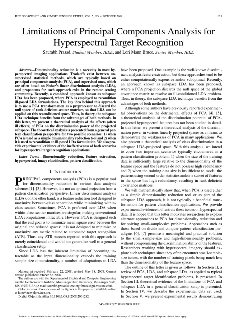 Limitations of Principal Components Analysis For Hyperspectral Target Recognition | PDF ...