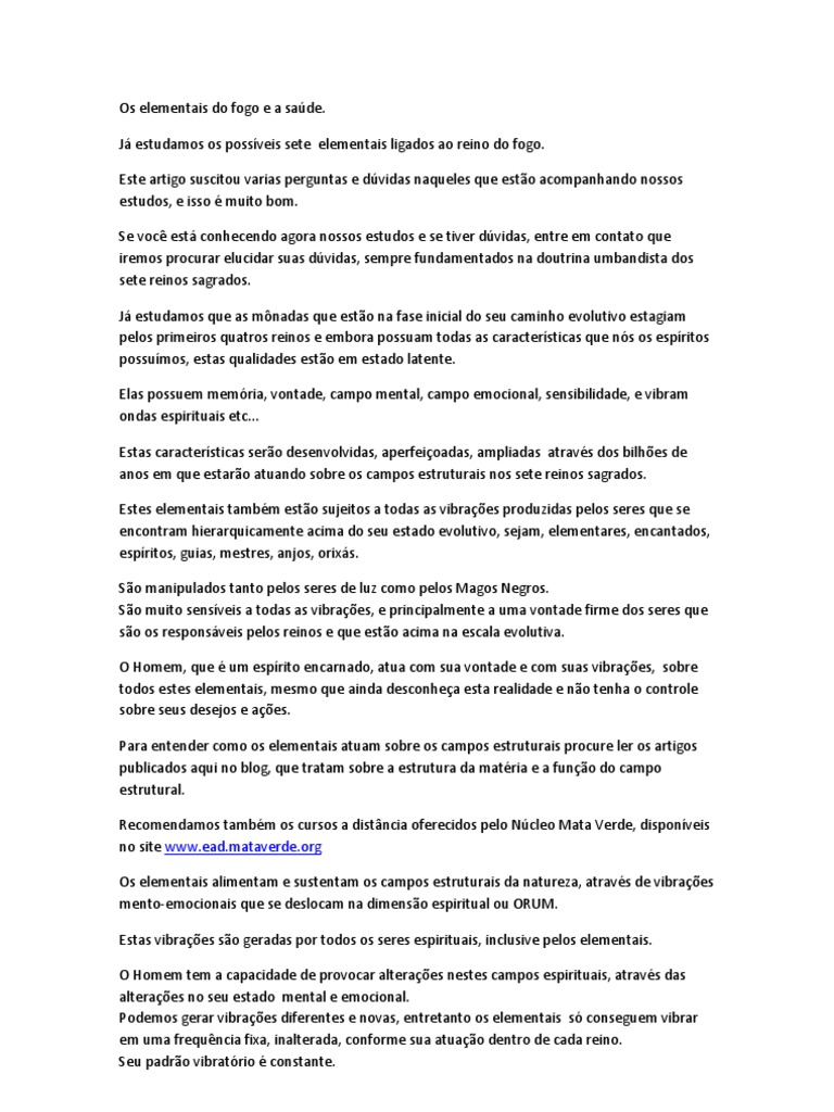 elementais do fogo e a saúde | PDF | Espírito | Cor