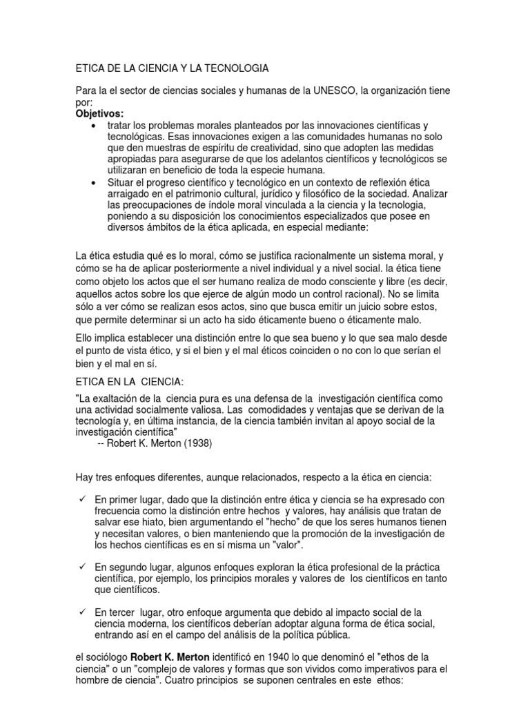 Etica de La Ciencia y La Tecnologia Exposicion | PDF | Science | Moralidad