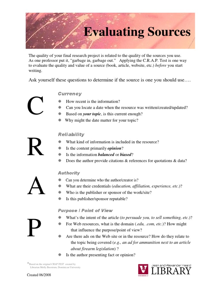 CRAP - Evaluating Sources | PDF