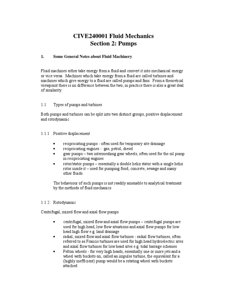 Fluid Mechanics Pumps | PDF | Pump | Turbine