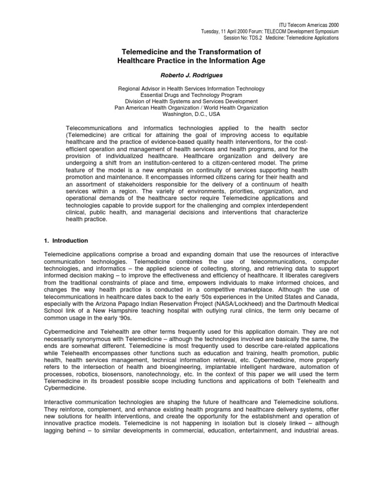 Telemedicine's Role in Healthcare Transformation | PDF | Telemedicine ...