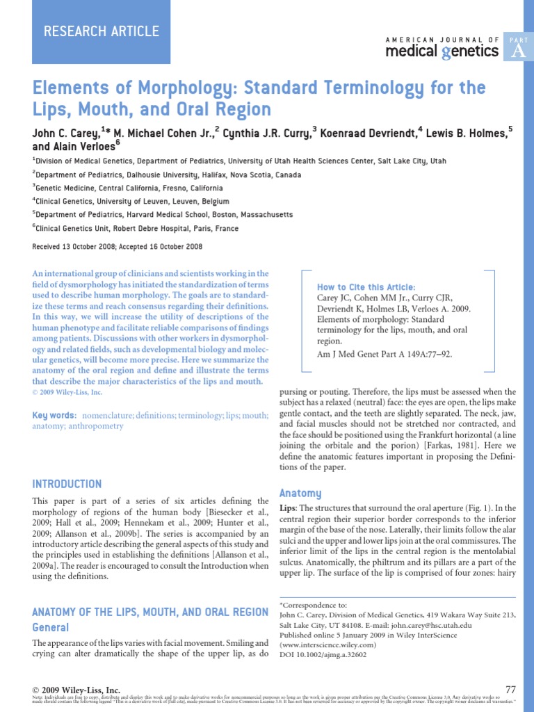 Elements of Morphology | PDF | Lip | Physiognomy