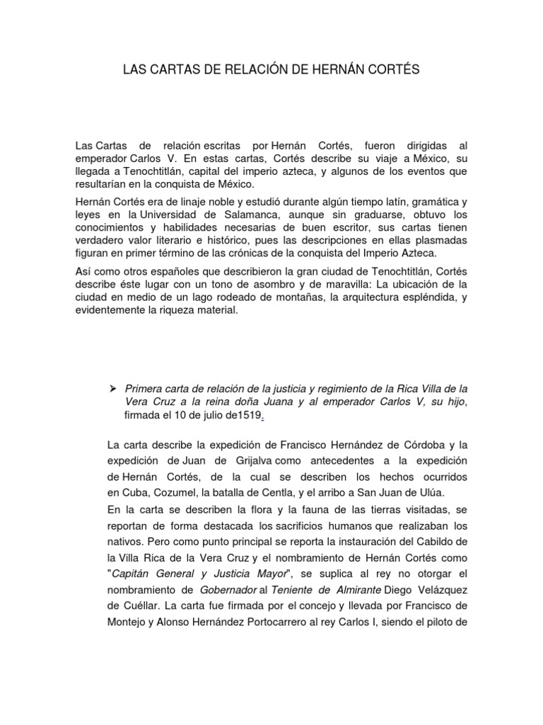 Las Cartas de Relacion de Hernan Cortez | PDF | Hernán Cortés ...