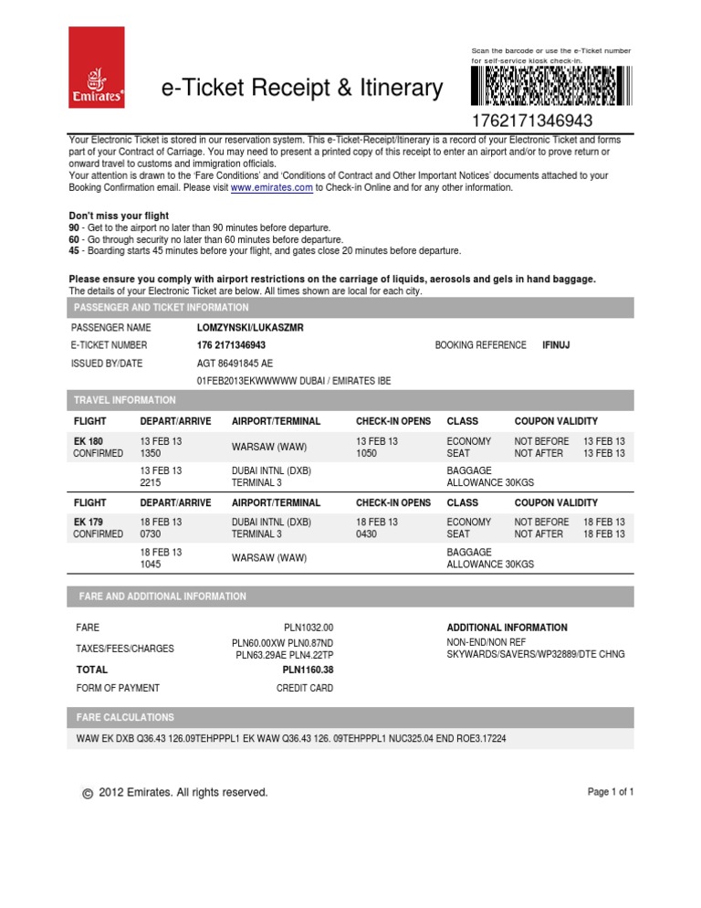 Emirates e Ticket 1 | PDF | Technology & Engineering