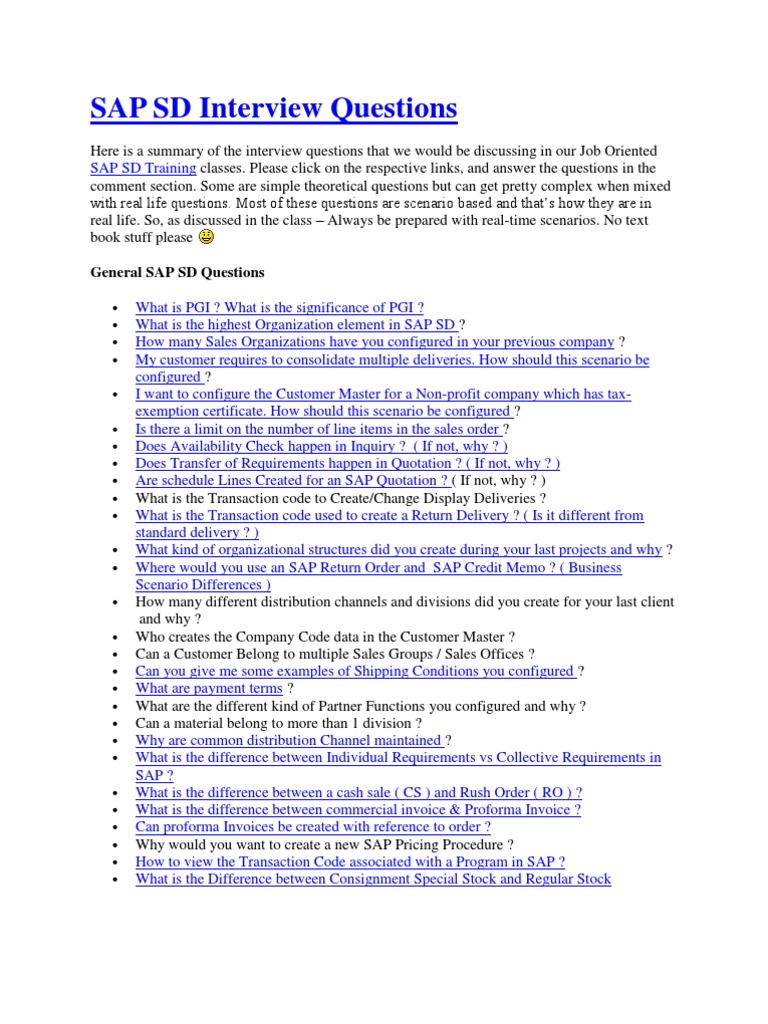 SAP SD Interview Questions | PDF | Pro Forma | Invoice