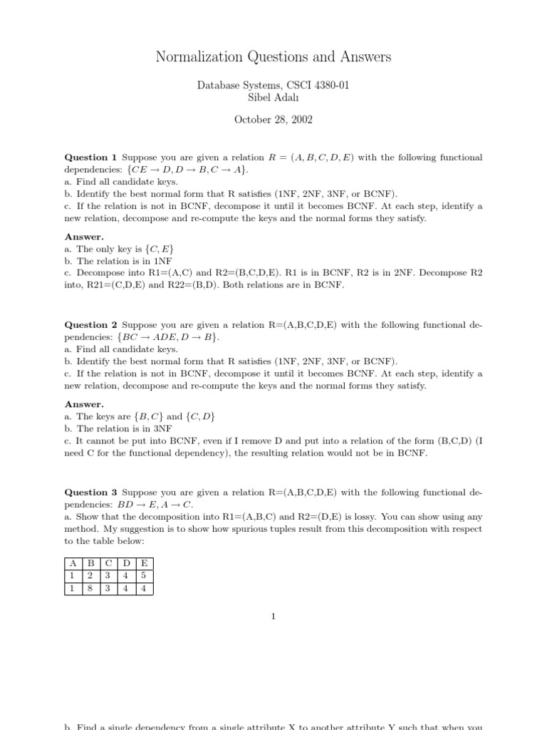 Normalization Questions With Answers Pdf Data Data Management