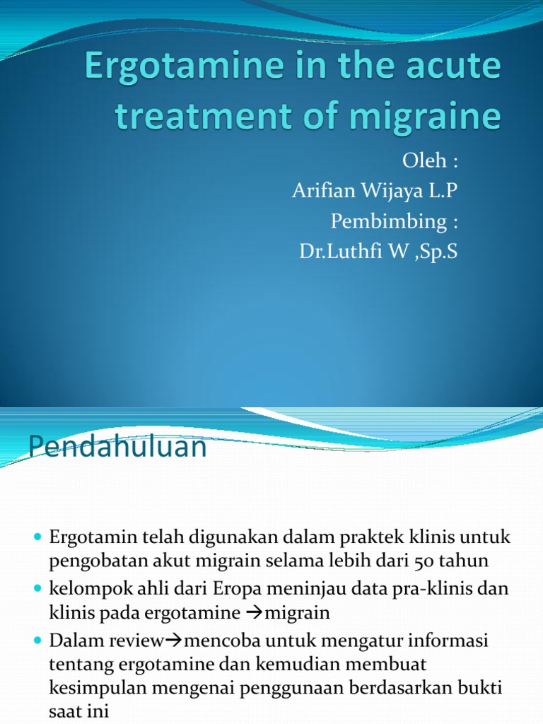 Ergotamine in The Acute Treatment of Migraine | PDF