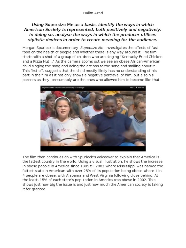 SuperSize Me - Documentary Analysis | Download Free PDF | Eating | Obesity