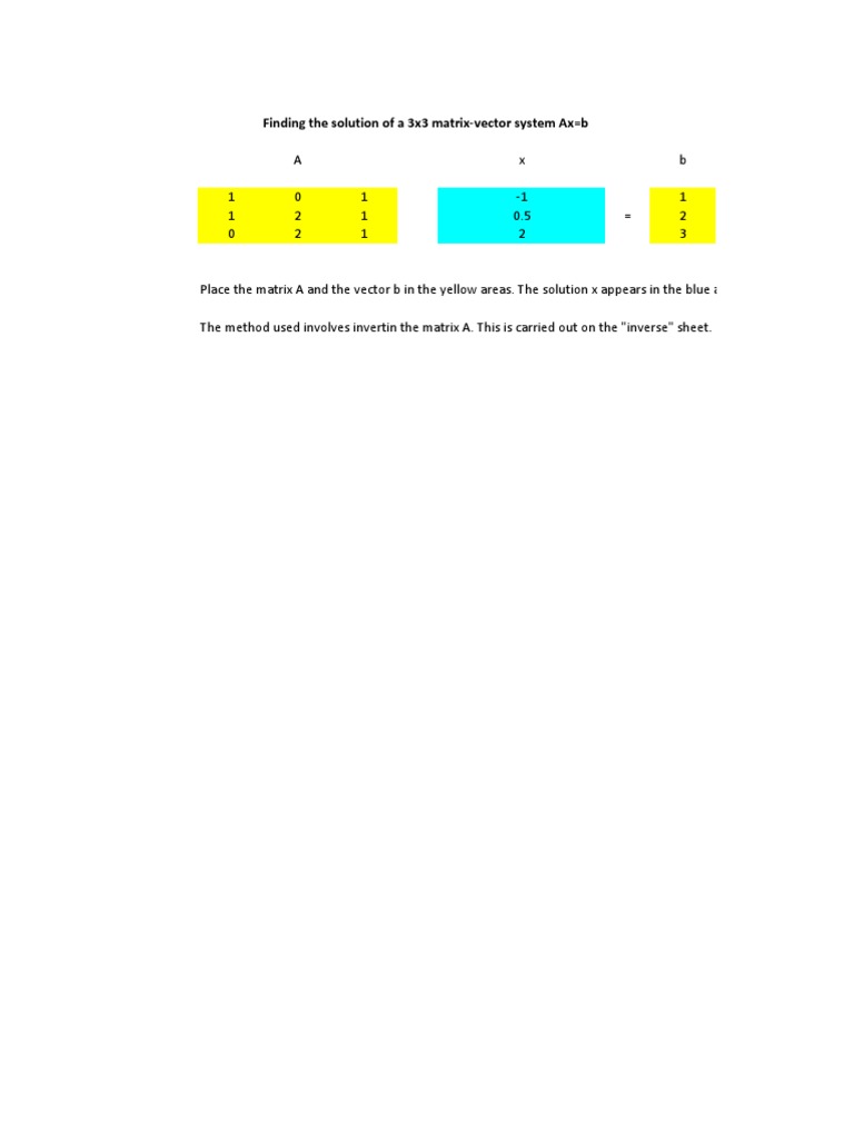 3x3 Matrix-Vector Solution Spreadsheet | PDF
