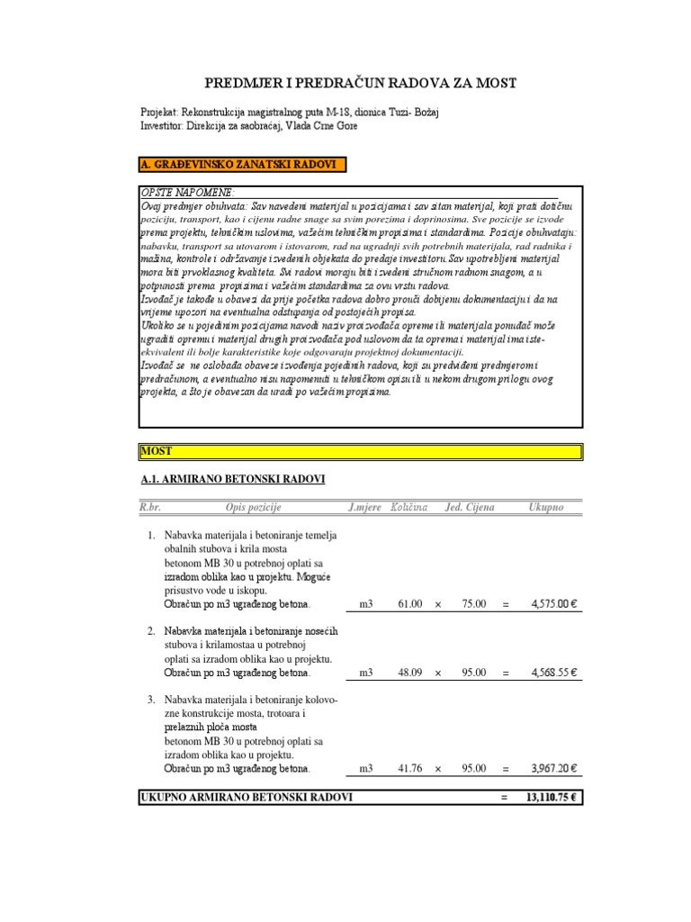Predmjer I Predračun | PDF