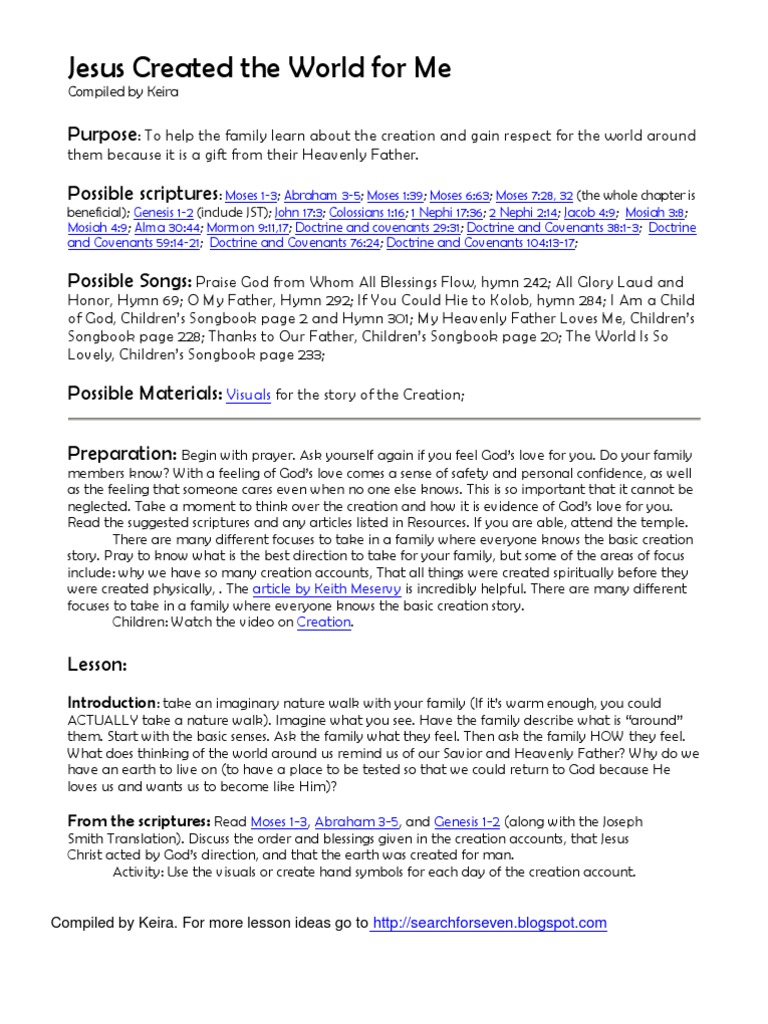 Creation Lesson for Families | PDF | Genesis Creation Narrative | God ...