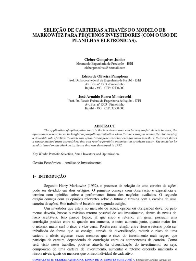 Modelo de Markowitz | PDF