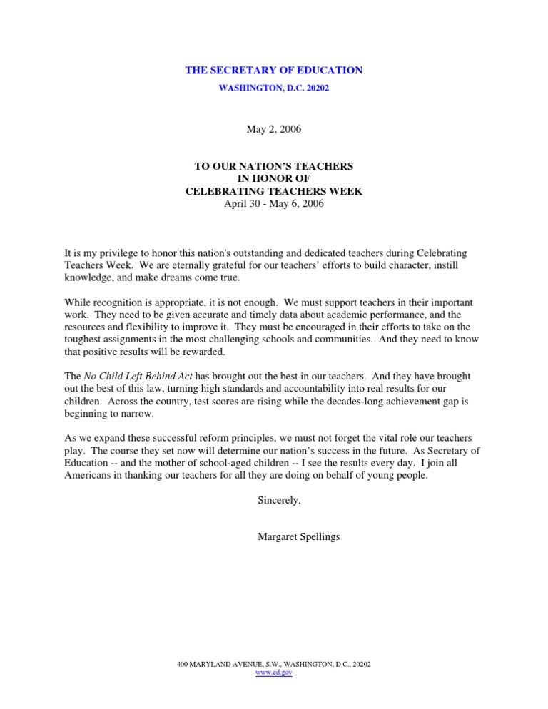 Honoring Teachers Week 2006 | PDF | No Child Left Behind Act | Behavior ...