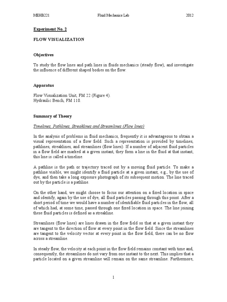 Exp 2 Flow Visualization 2012 | PDF | Fluid Dynamics | Dynamics (Mechanics)