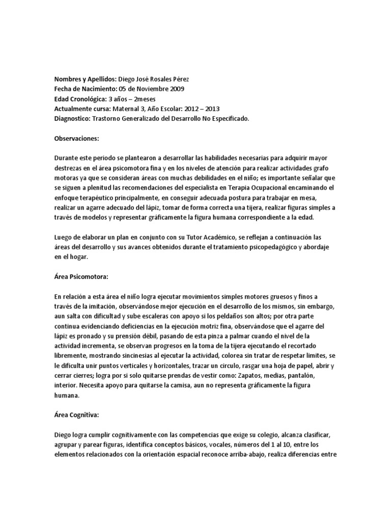 INFORME DEl NIÑO AUTISTA ROSELIN | PDF | Sicología | Cognición