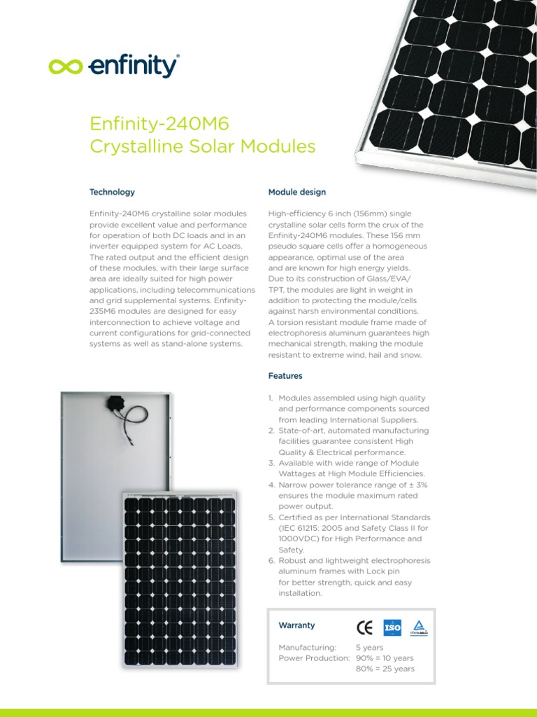 Enfinity 240Wp Mono | PDF | Solar Panel | Electricity