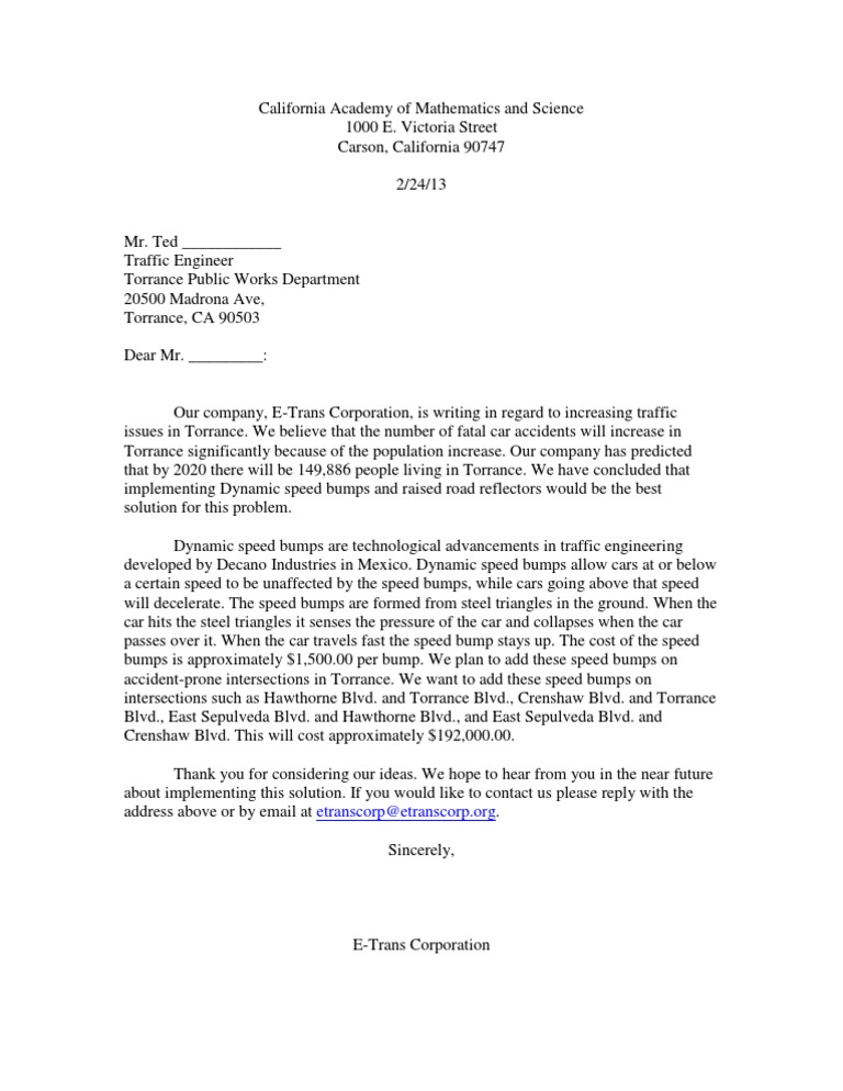 Cover Letter To City Council | PDF