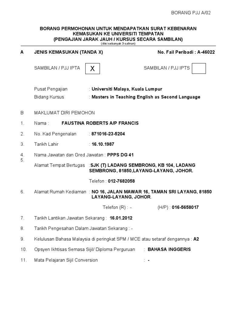 Borang PJJ A | PDF