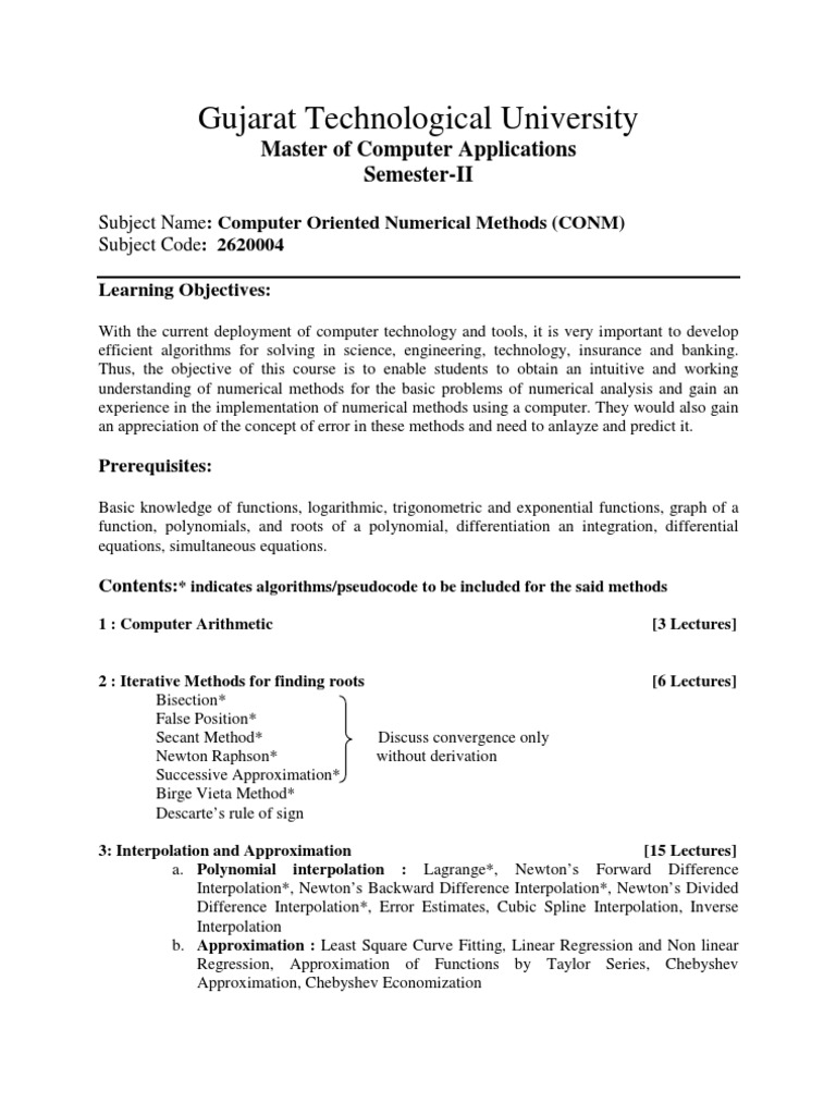Computer Oriented Numerical Methods (CONM) 2620004 | PDF ...