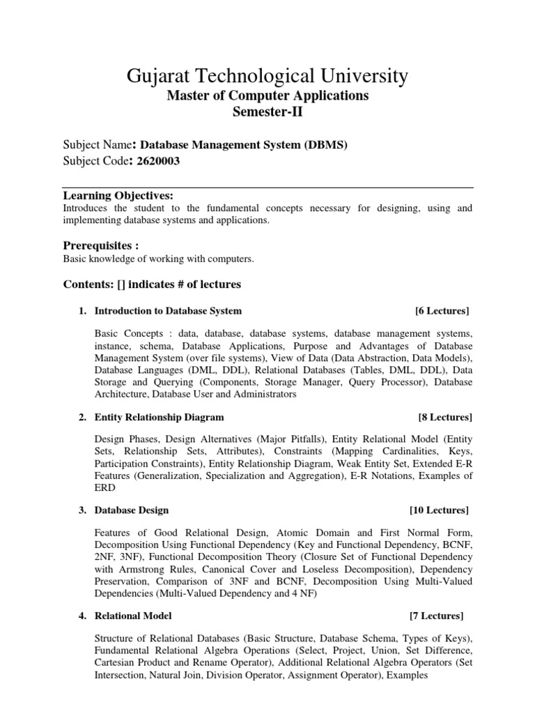 Database Management System (DBMS) 2620003 | PDF | Relational Model | Databases