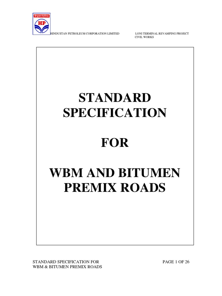Standard Specification For WBM & Asphalt Roads | PDF | Asphalt | Road
