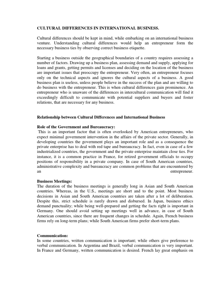 Cultural Differences in International Business | PDF | Entrepreneurship ...