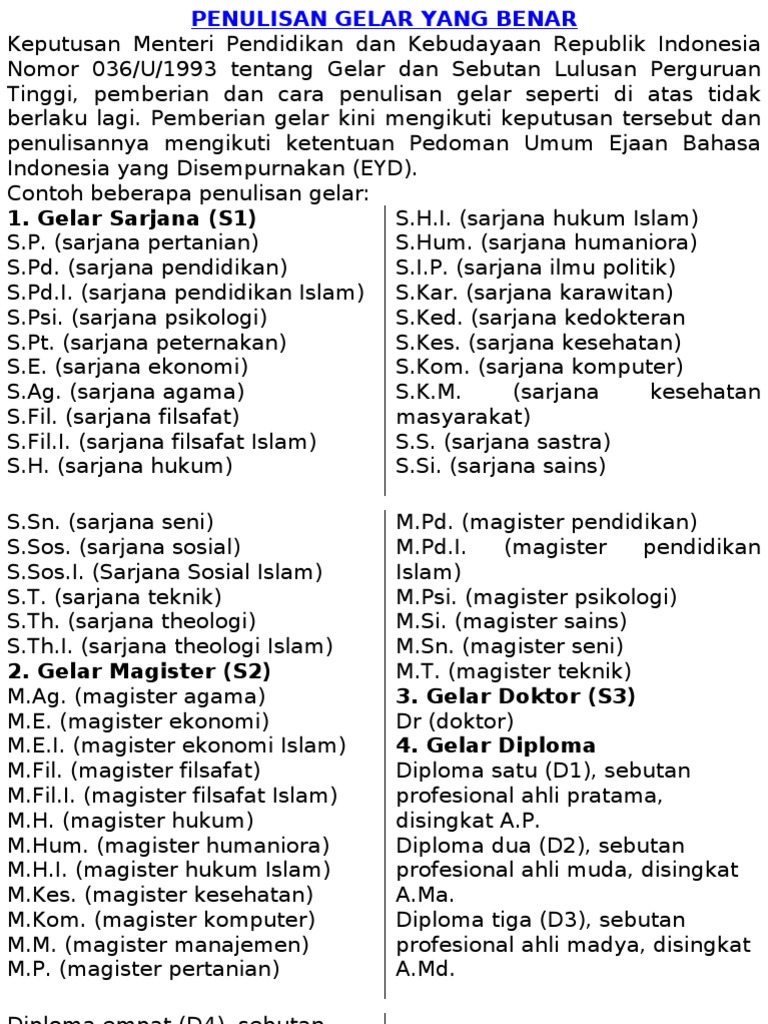 Penulisan Gelar Yang Benar | PDF