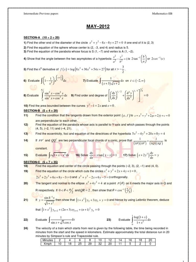 Maths-2B Previous Question Papers (Intermediate Education, Andhra ...