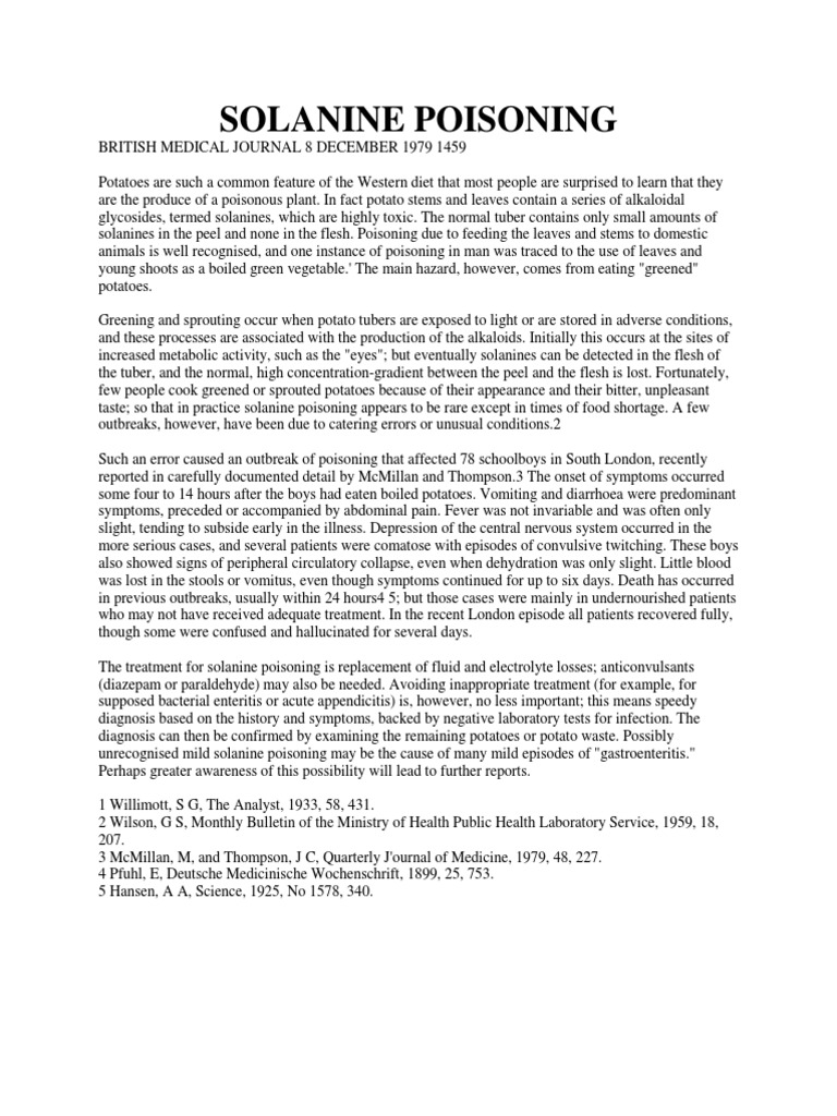 Solanine Poisoning | PDF | Congenital Disorder | Potato