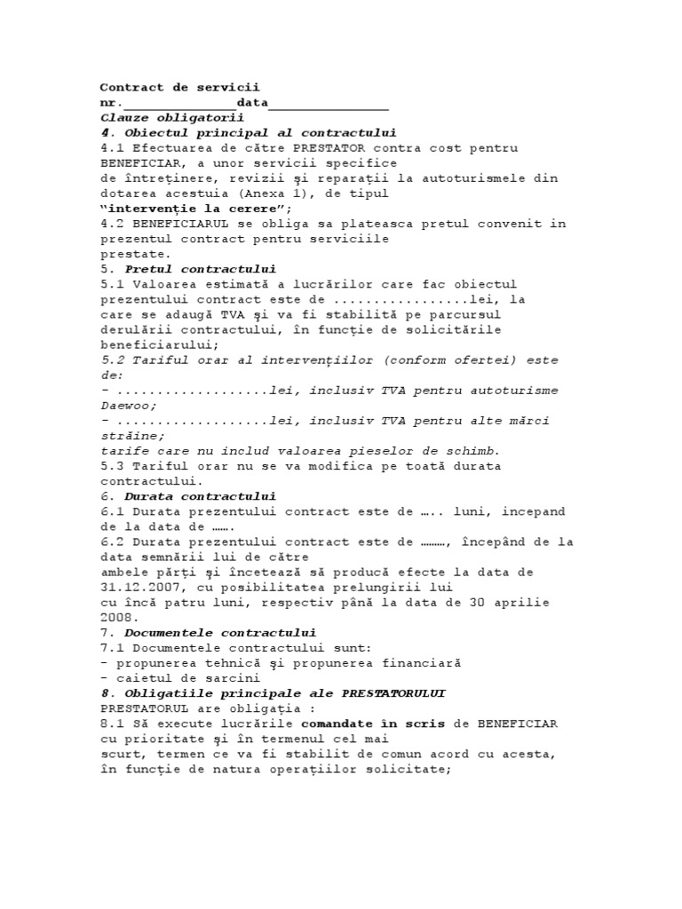 Contract de Prestari Servicii Reparatii Auto WWW - Model-De | PDF