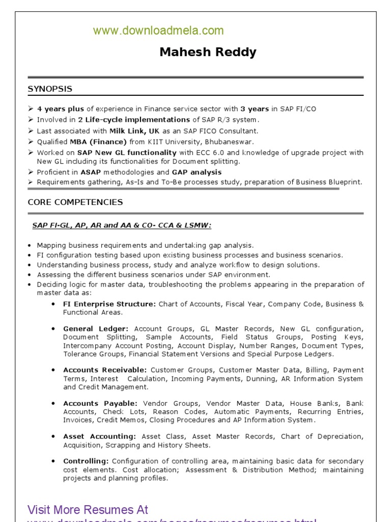 SAP FICO Consultant Resume - 4 Years Experience | PDF | Business ...