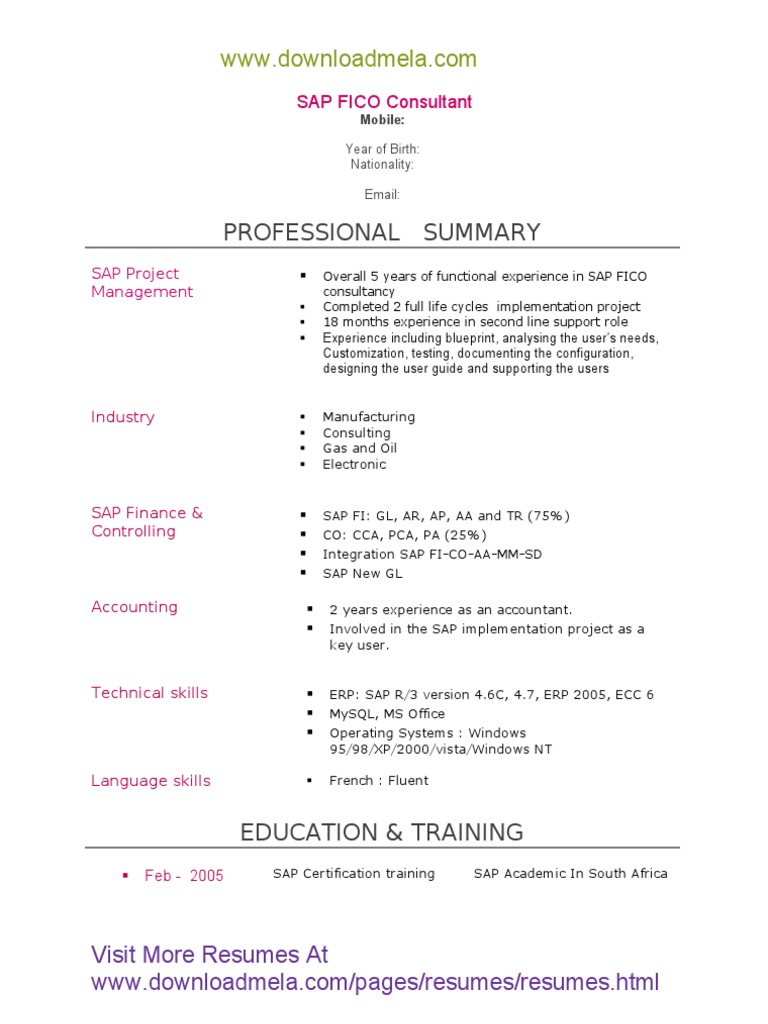 SAP Fico Consultant Resume With 5 Years Experience | PDF | Business ...