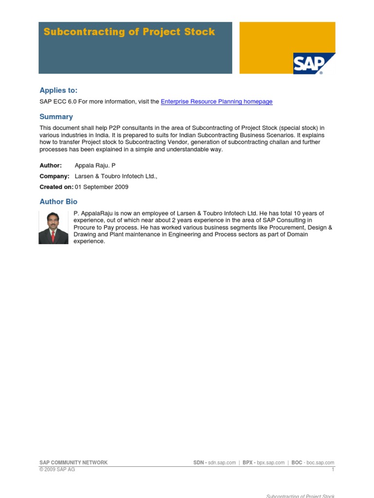 Subcontracting of Project Stock: Applies To | PDF | Sap Se | Enterprise ...