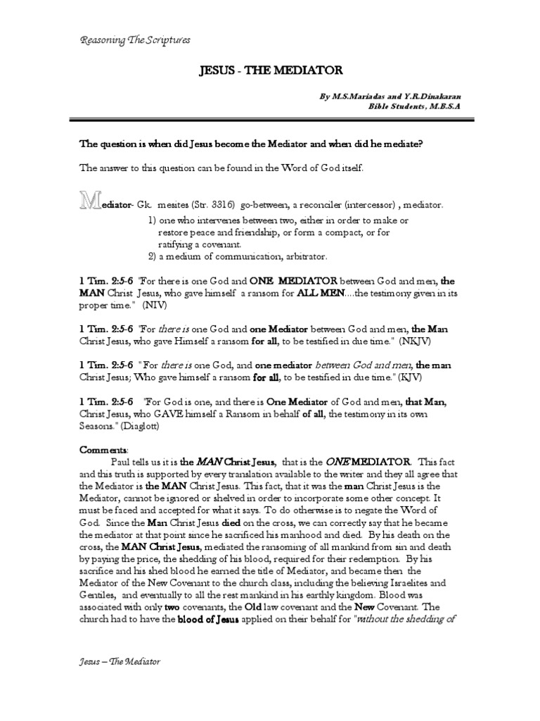 Jesus - The Mediator | PDF | New Covenant | Sacrifice