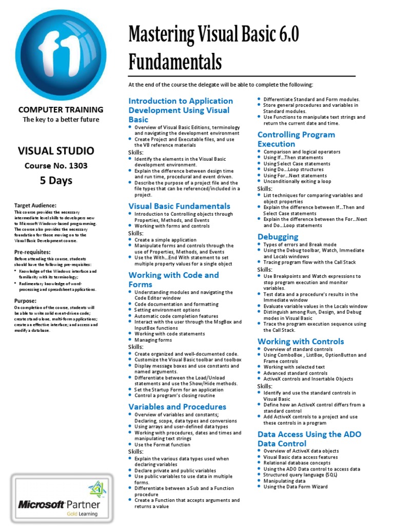 Mastering Visual Basic 6.0 Fundamentals | PDF | Control Flow | Subroutine
