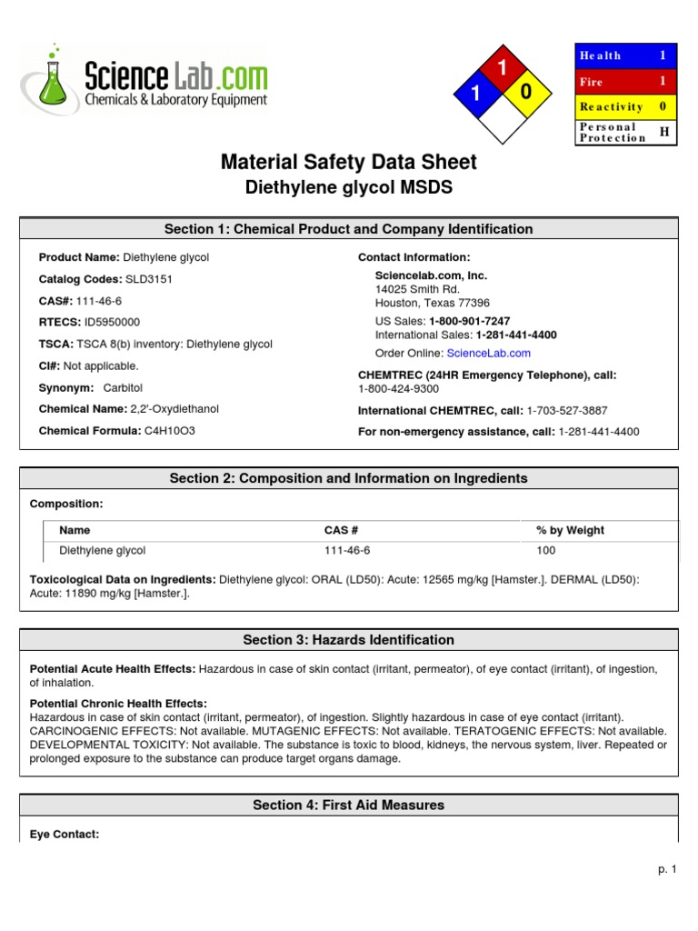 Diethylene Glycol | Download Free PDF | Toxicity | Personal Protective ...