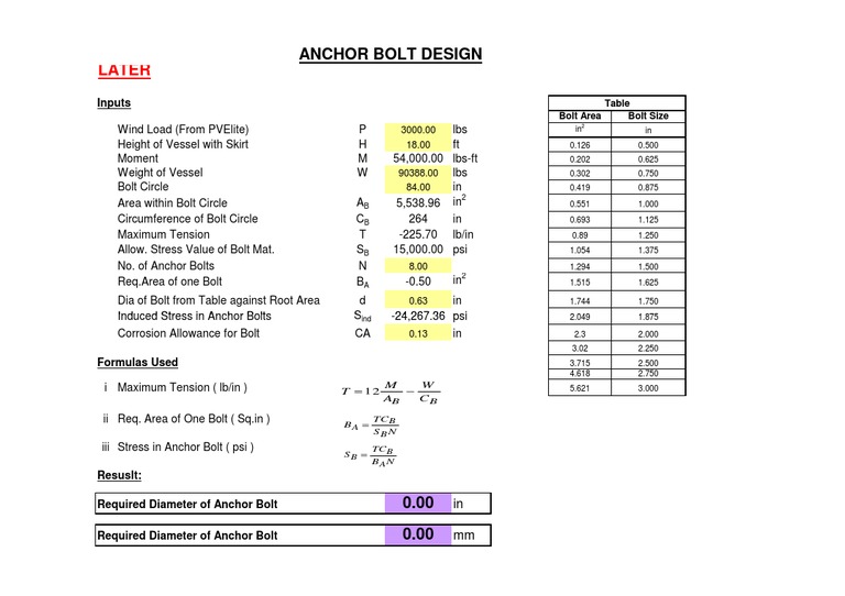Anchor Bolt Design Calculations | PDF