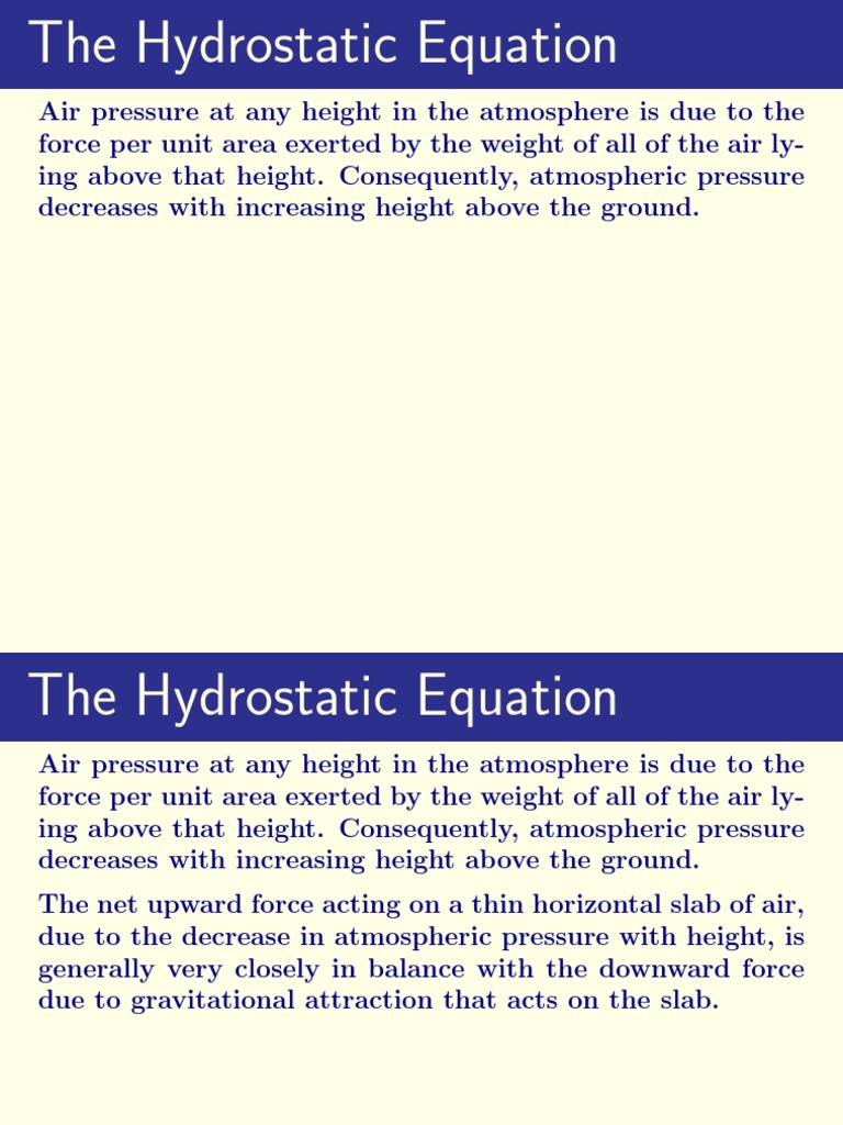 Hydrostatic Equation | PDF | Altimeter | Atmospheric Pressure