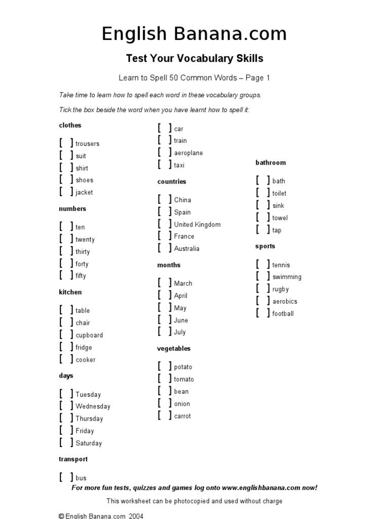 Learn To Spell 50 Common Words Page 1 Es2 | PDF | Career & Growth