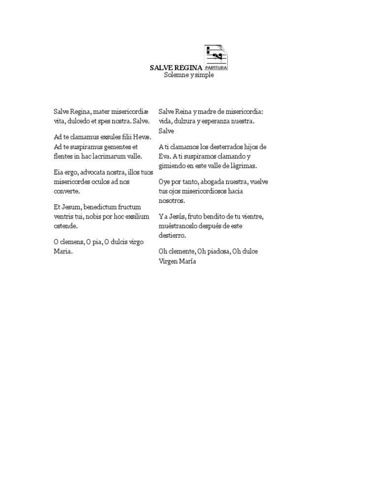 Salve Regina: Letra en Latín y Español | PDF