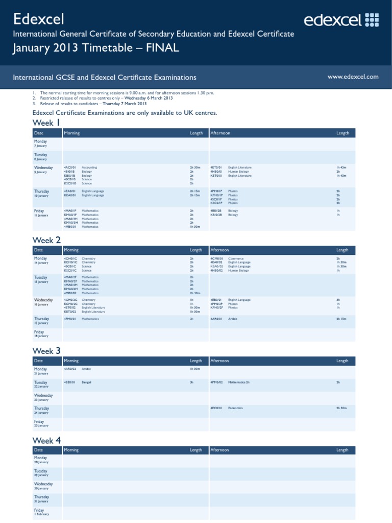 January 2013 Igcse Timetable 22-06-2012 | PDF | Students | Career And ...