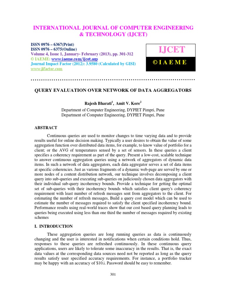 Query Evaluation Over Network of Data Aggregators | PDF | Mathematical Optimization | Databases